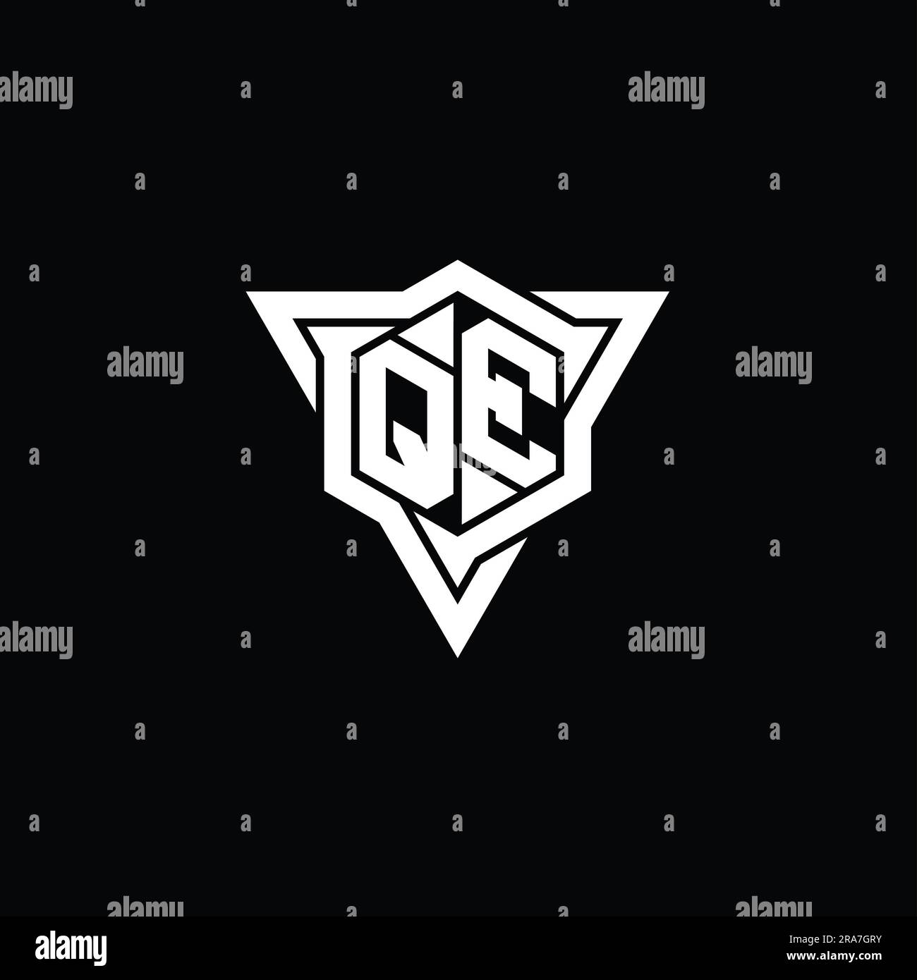 Qe Letter Logo Monogram Hexagon Shape With Triangle Outline Sharp Slice Style Design Template