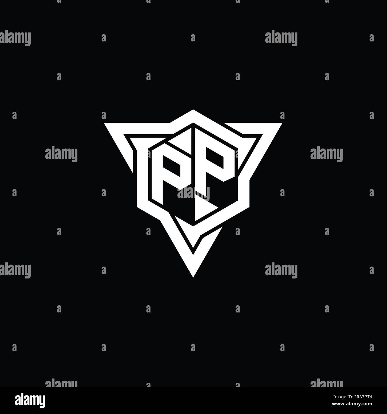PP Letter Logo monogram hexagon shape with triangle outline sharp slice style design template ...