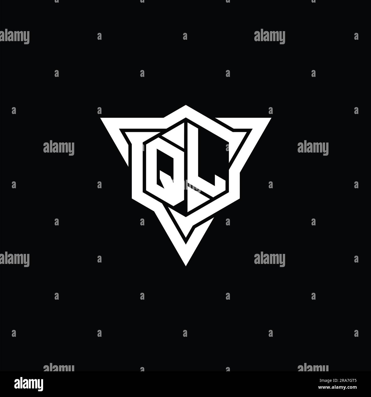 QL Letter Logo monogram hexagon shape with triangle outline sharp slice style design template ...