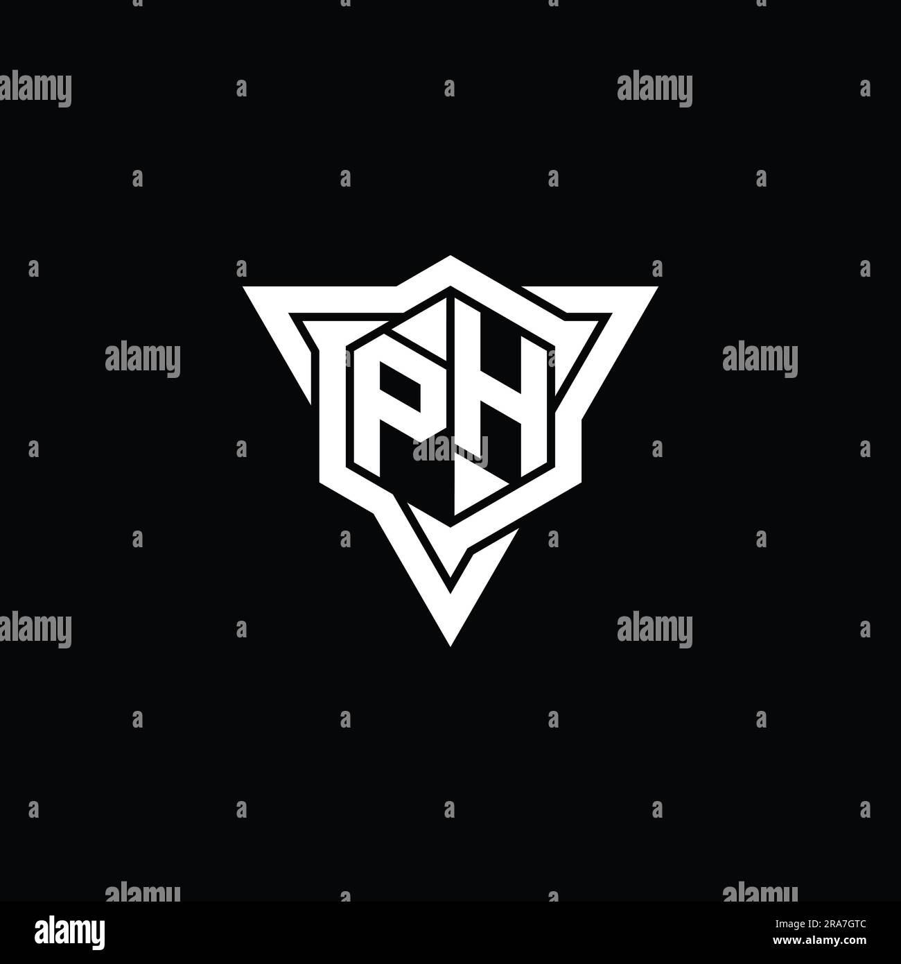 PH Letter Logo monogram hexagon shape with triangle outline sharp slice style design template ...