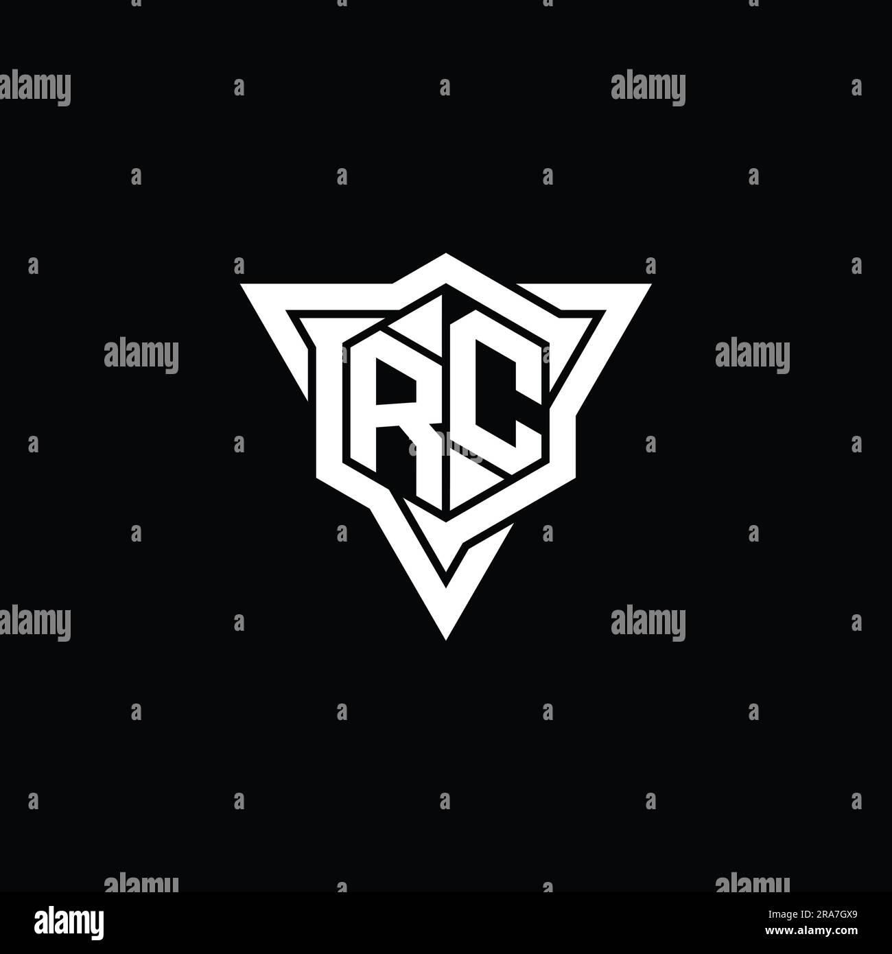 RC Letter Logo monogram hexagon shape with triangle outline sharp slice style design template ...
