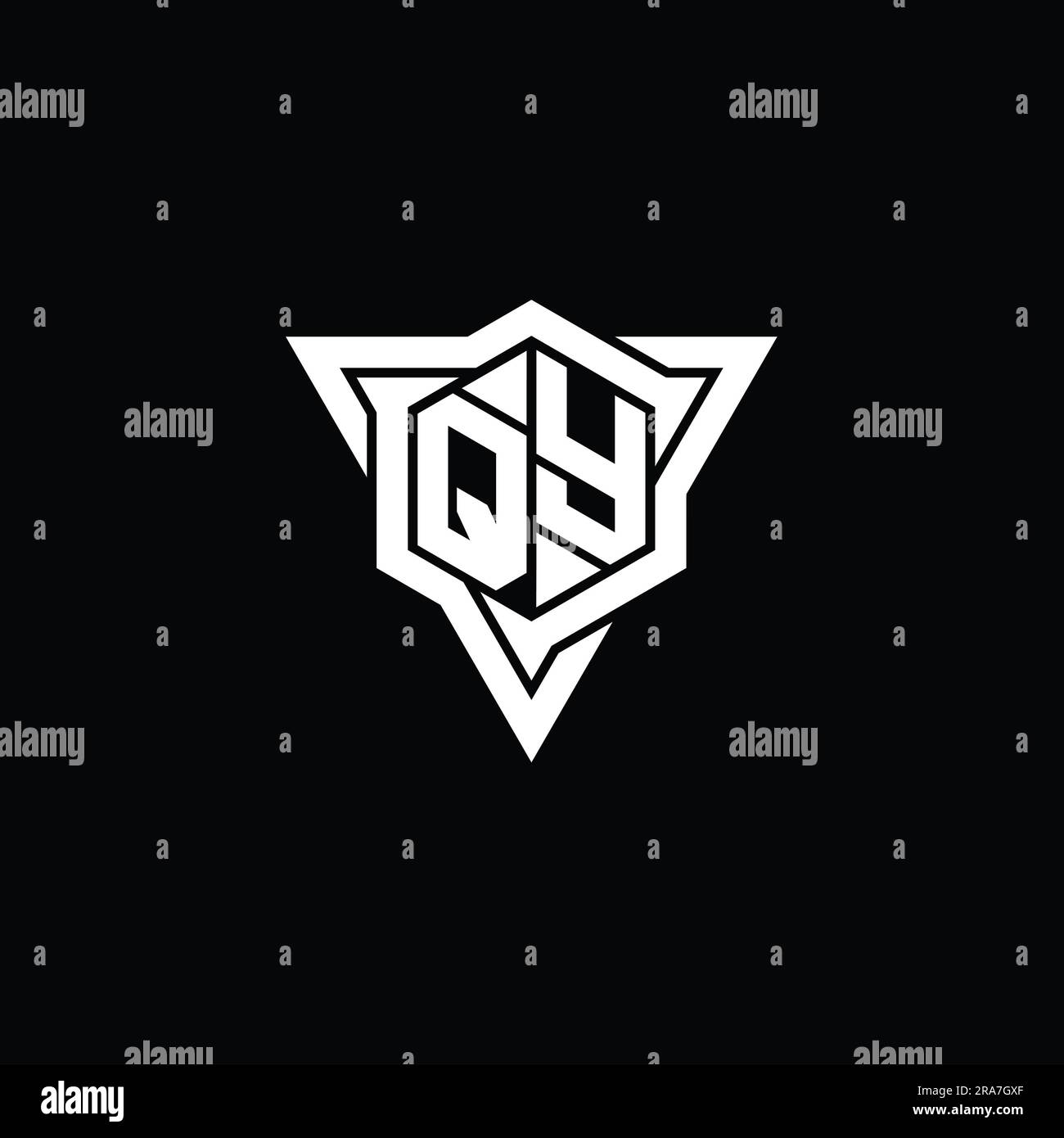 QY Letter Logo monogram hexagon shape with triangle outline sharp slice style design template ...