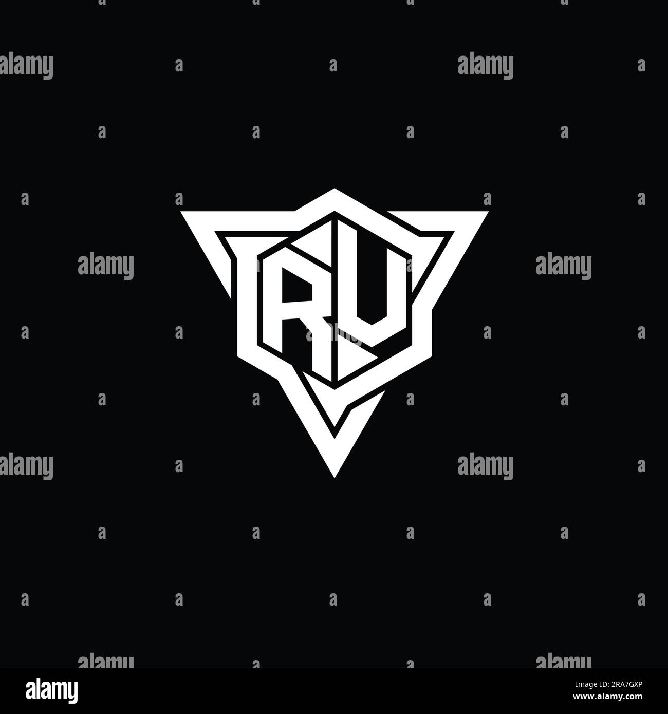 Rv Letter Logo Monogram Hexagon Shape With Triangle Outline Sharp Slice Style Design Template