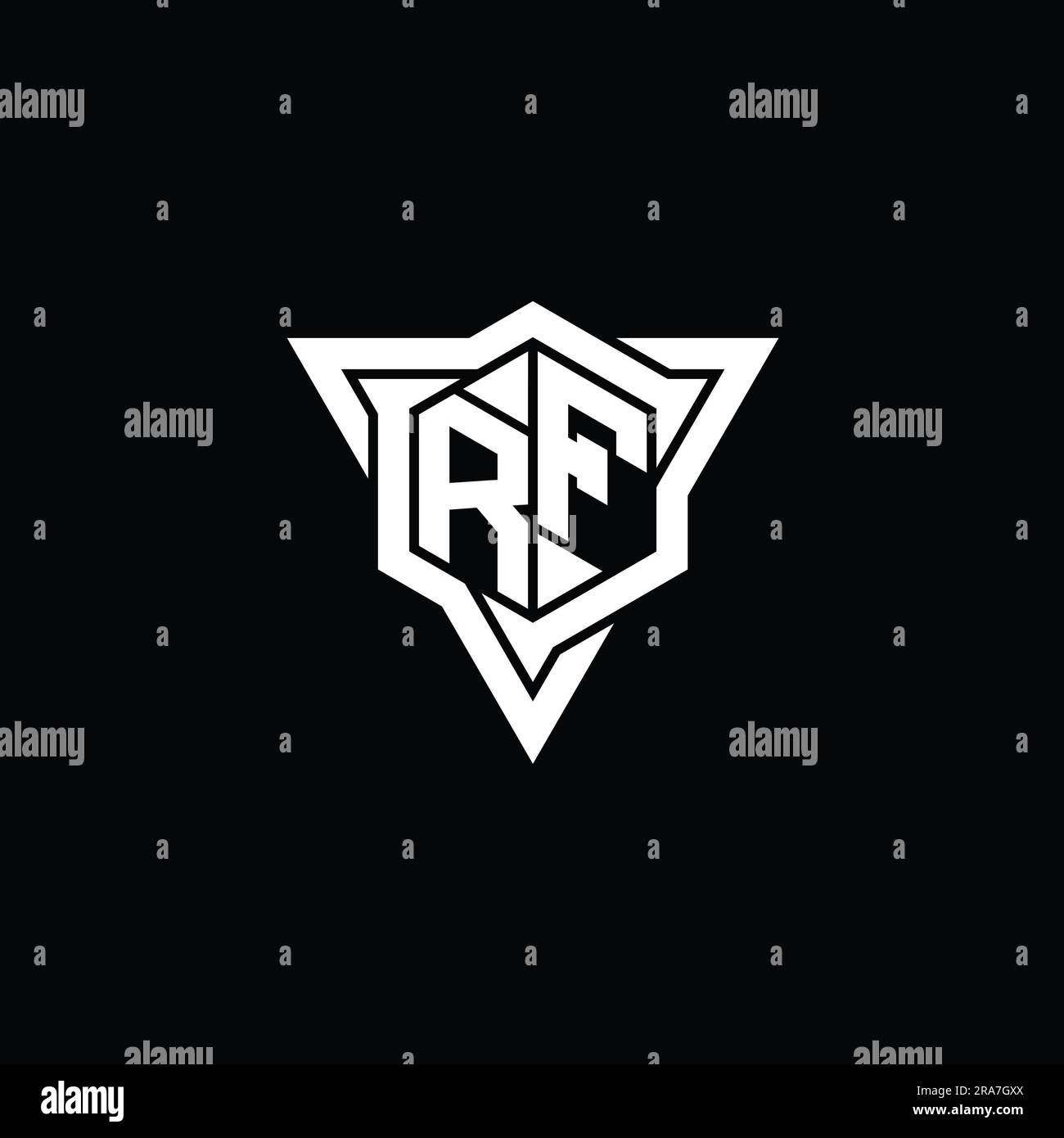 RF Letter Logo monogram hexagon shape with triangle outline sharp slice style design template ...