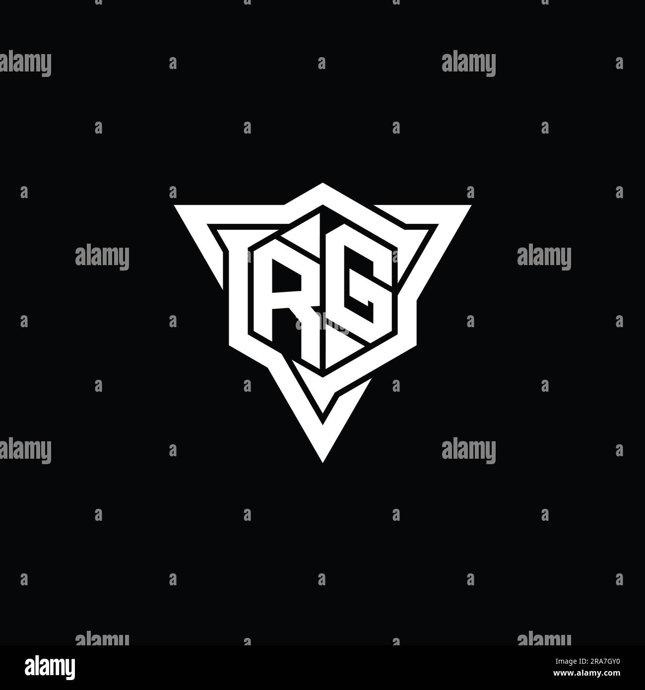 RG Letter Logo monogram hexagon shape with triangle outline sharp slice ...