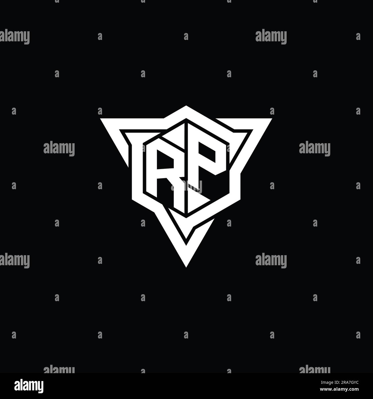 RP Letter Logo monogram hexagon shape with triangle outline sharp slice ...