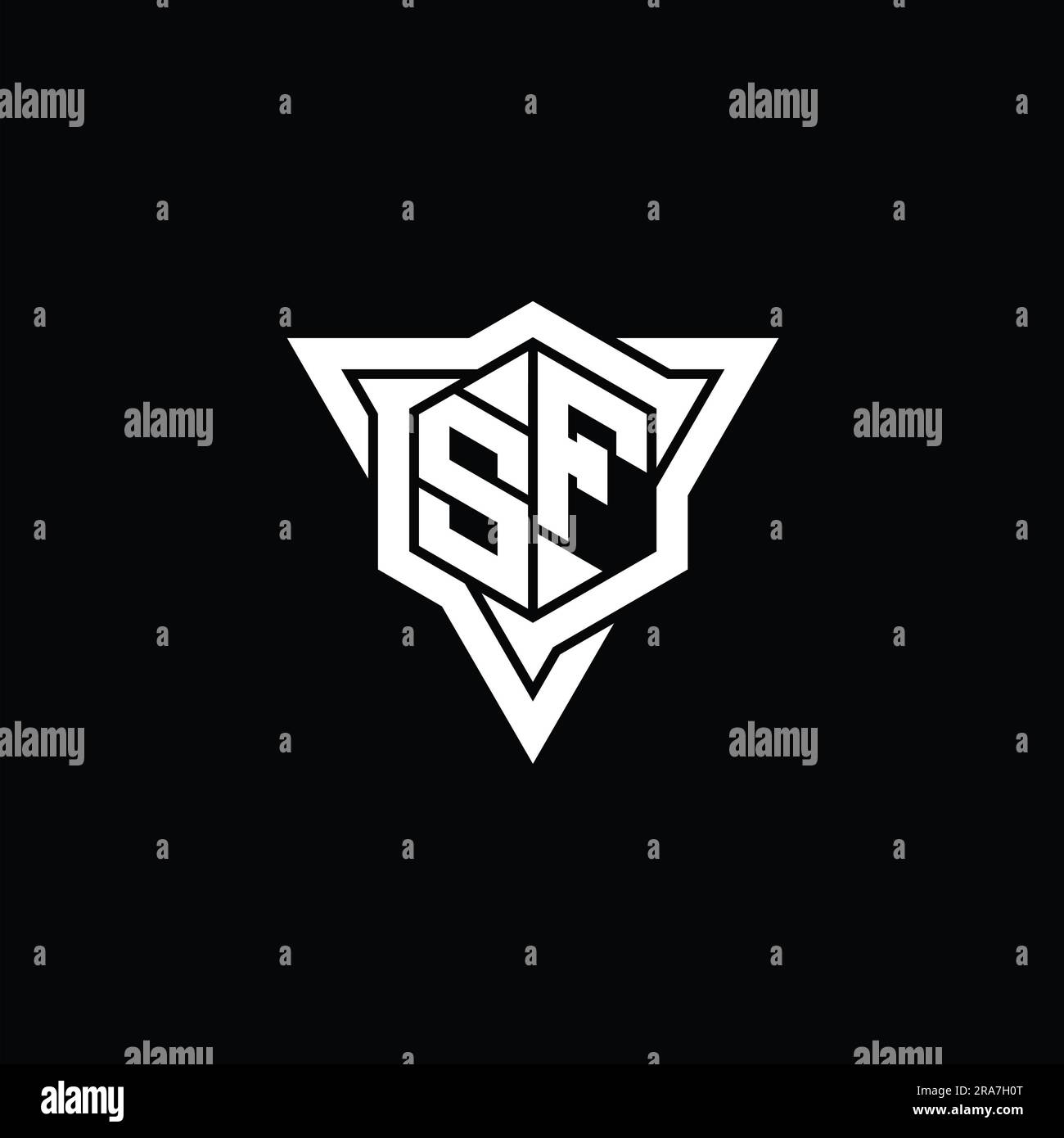 SF Letter Logo monogram hexagon shape with triangle outline sharp slice style design template ...