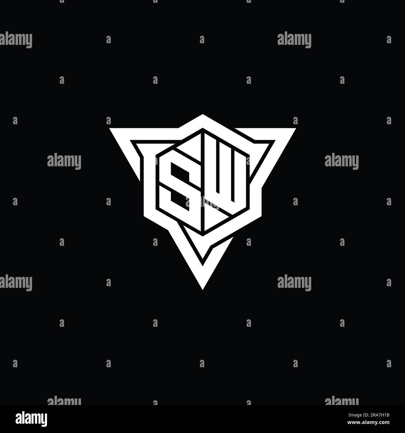 Sw Letter Logo Monogram Hexagon Shape With Triangle Outline Sharp Slice Style Design Template