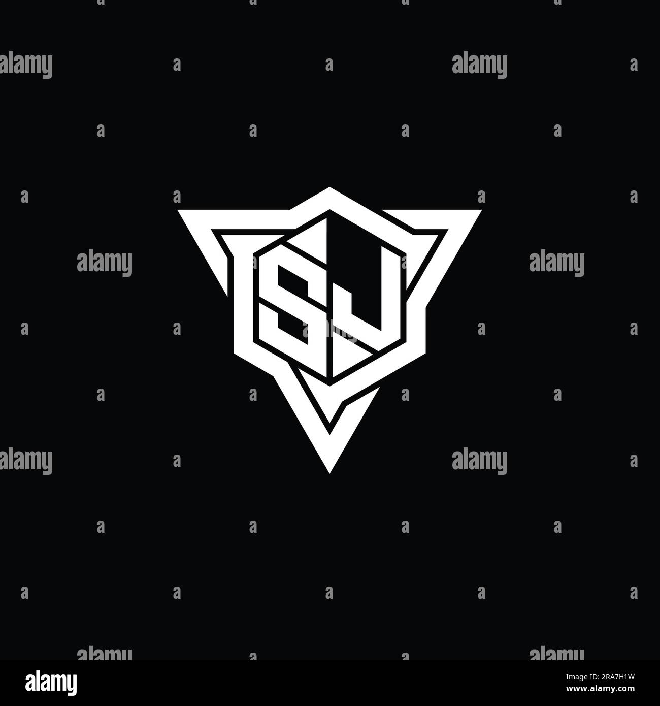 SJ Letter Logo monogram hexagon shape with triangle outline sharp slice ...