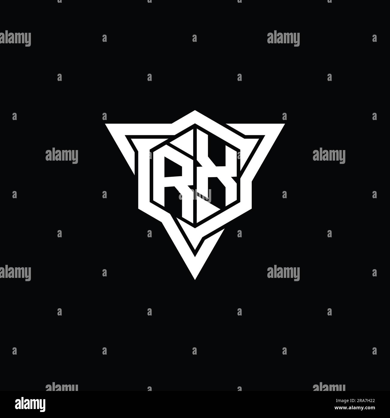 Rx Letter Logo Monogram Hexagon Shape With Triangle Outline Sharp Slice Style Design Template