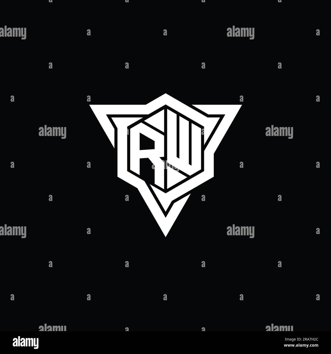 RW Letter Logo monogram hexagon shape with triangle outline sharp slice ...