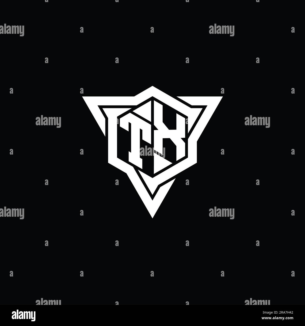 TX Letter Logo monogram hexagon shape with triangle outline sharp slice style design template ...