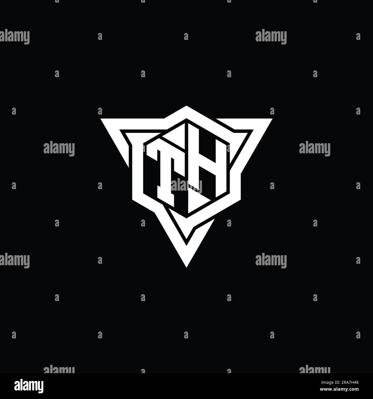 TH Letter Logo monogram hexagon shape with triangle outline sharp slice ...
