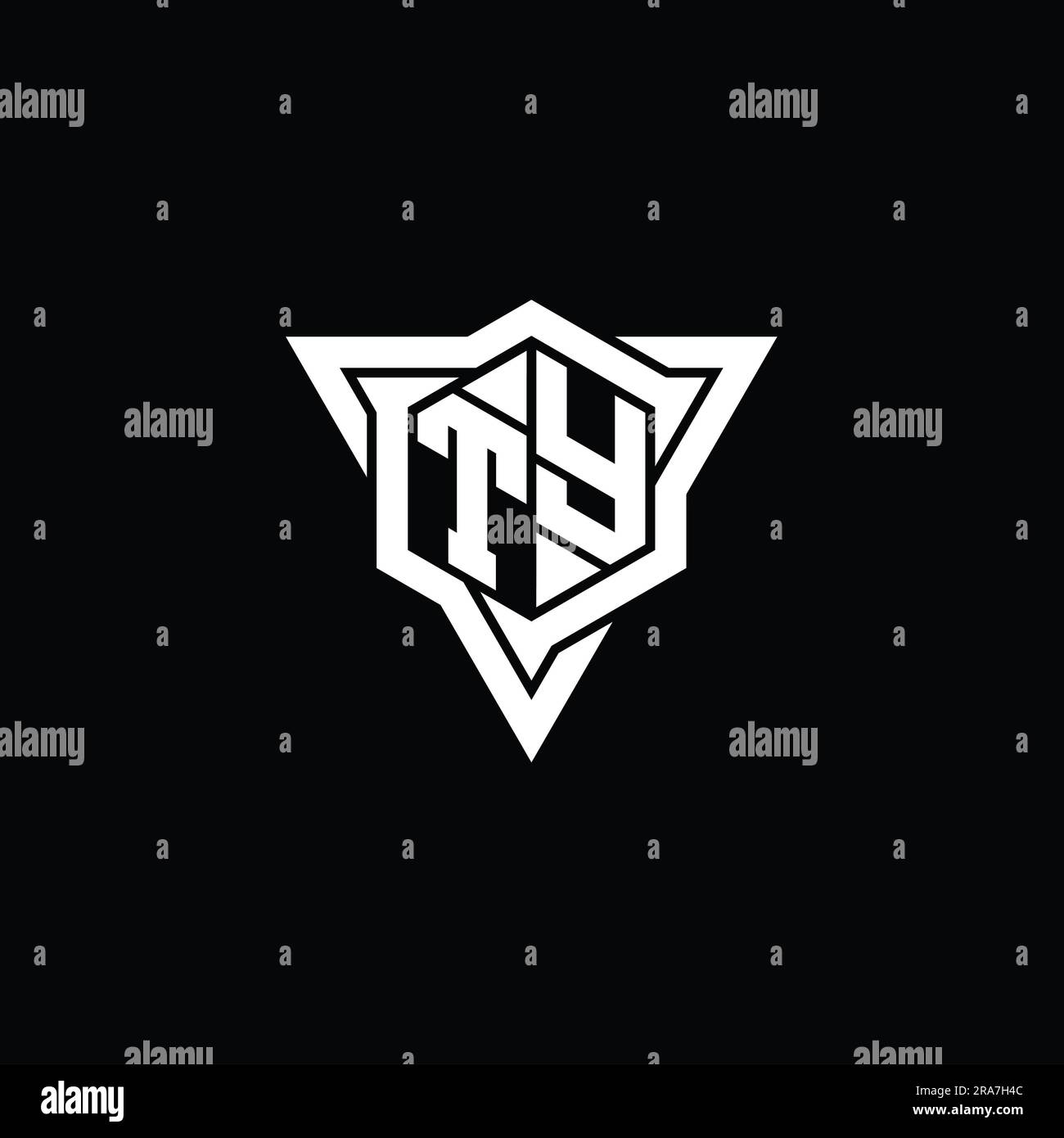 TY Letter Logo monogram hexagon shape with triangle outline sharp slice ...