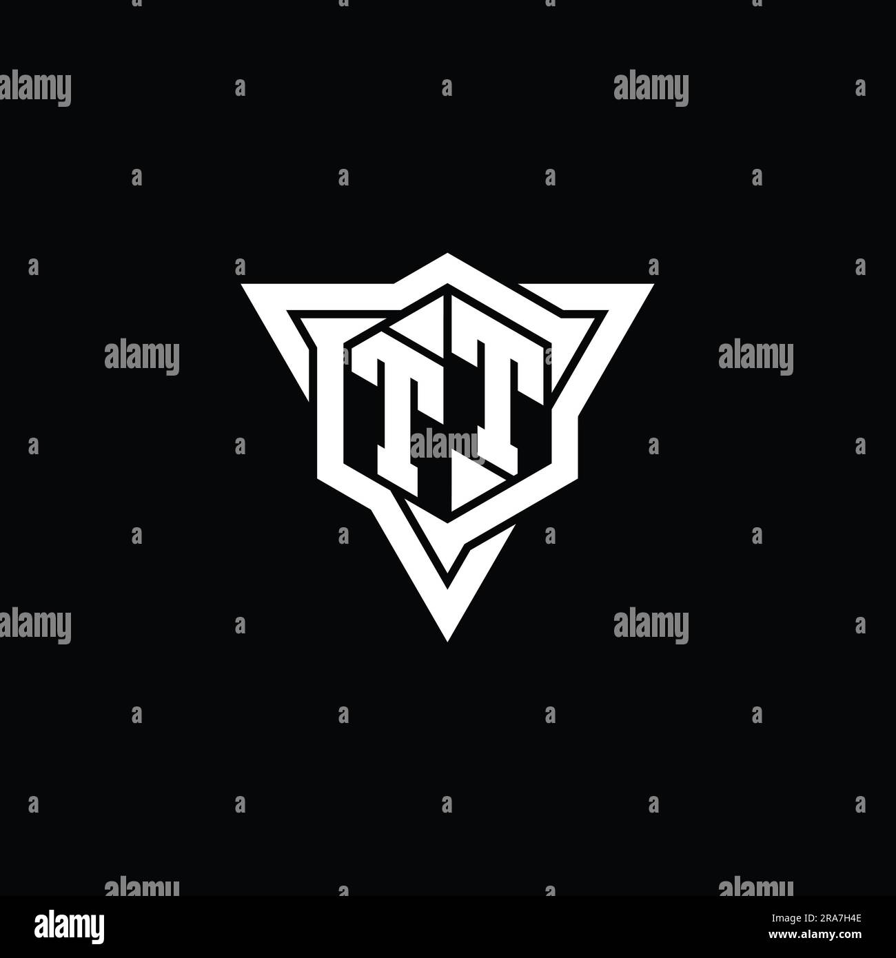 TT Letter Logo monogram hexagon shape with triangle outline sharp slice style design template ...