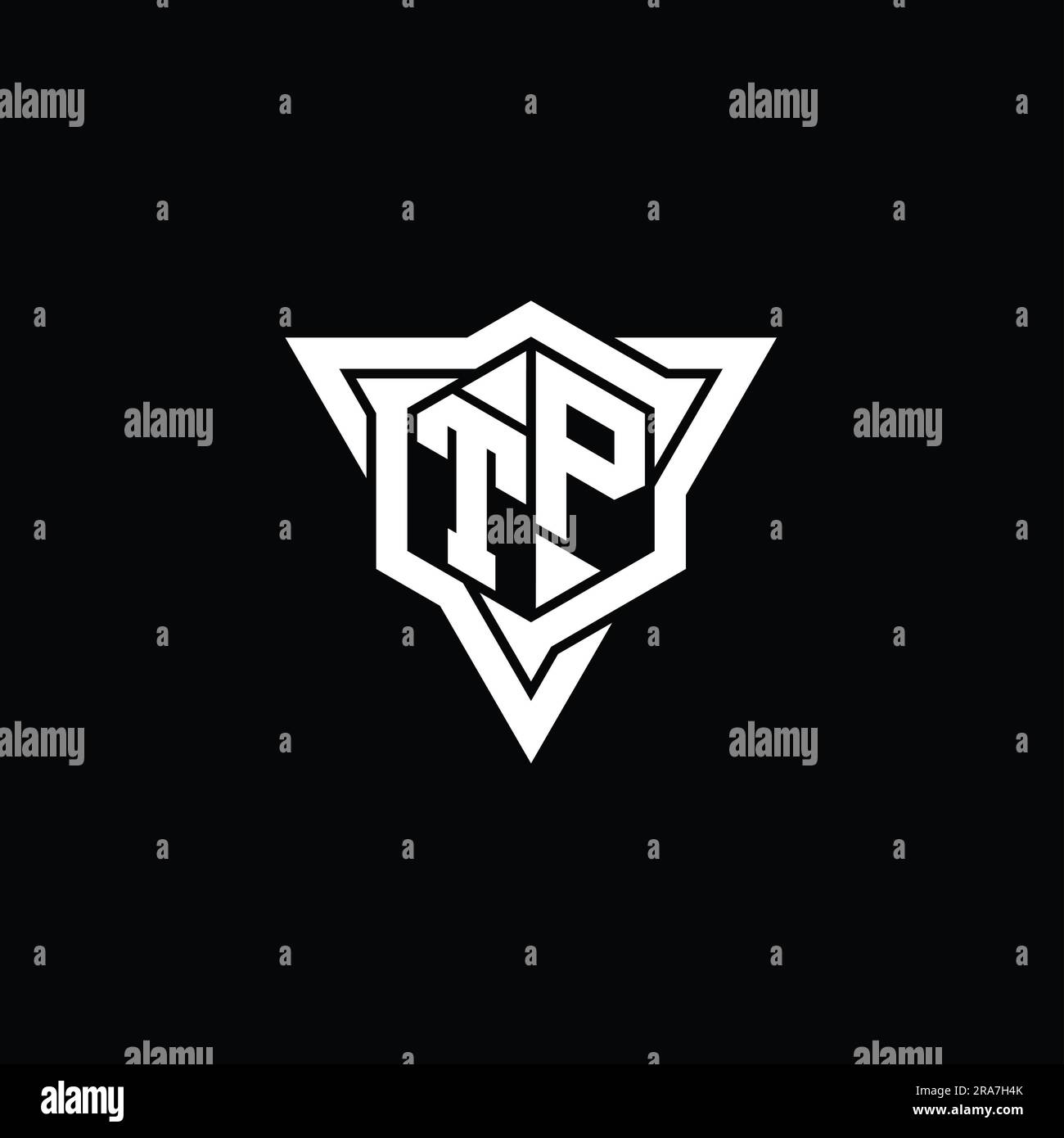 TP Letter Logo monogram hexagon shape with triangle outline sharp slice style design template ...