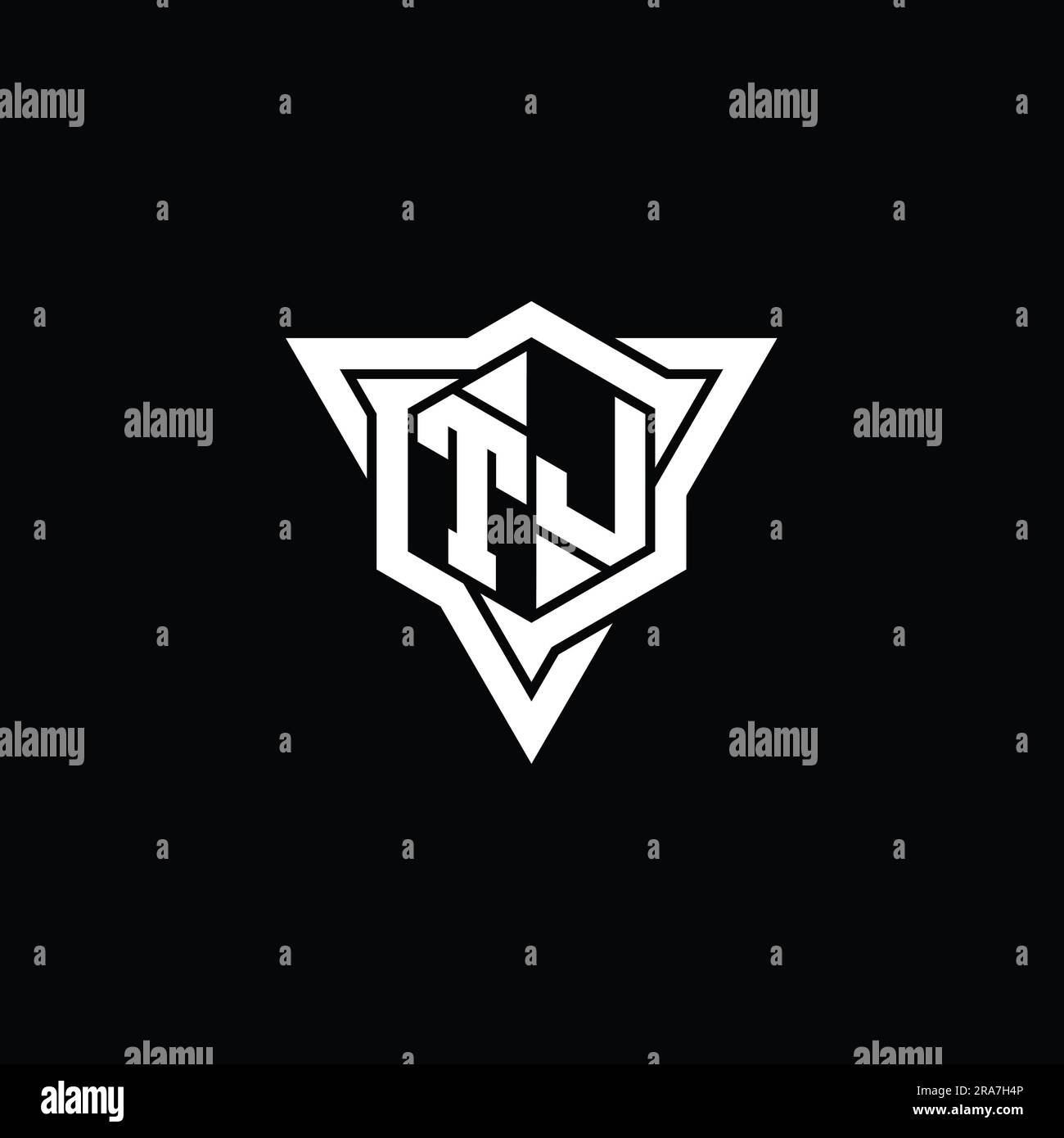 Tj Letter Logo Monogram Hexagon Shape With Triangle Outline Sharp Slice Style Design Template