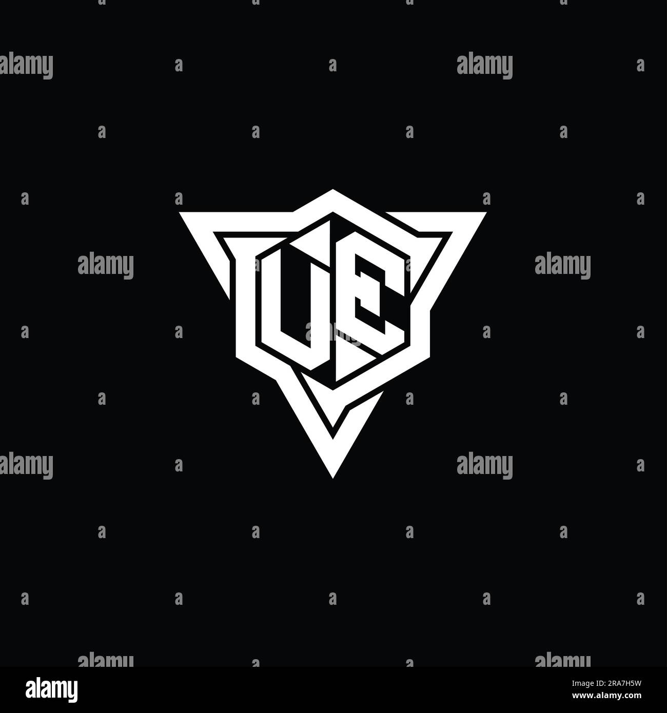 UE Letter Logo monogram hexagon shape with triangle outline sharp slice ...