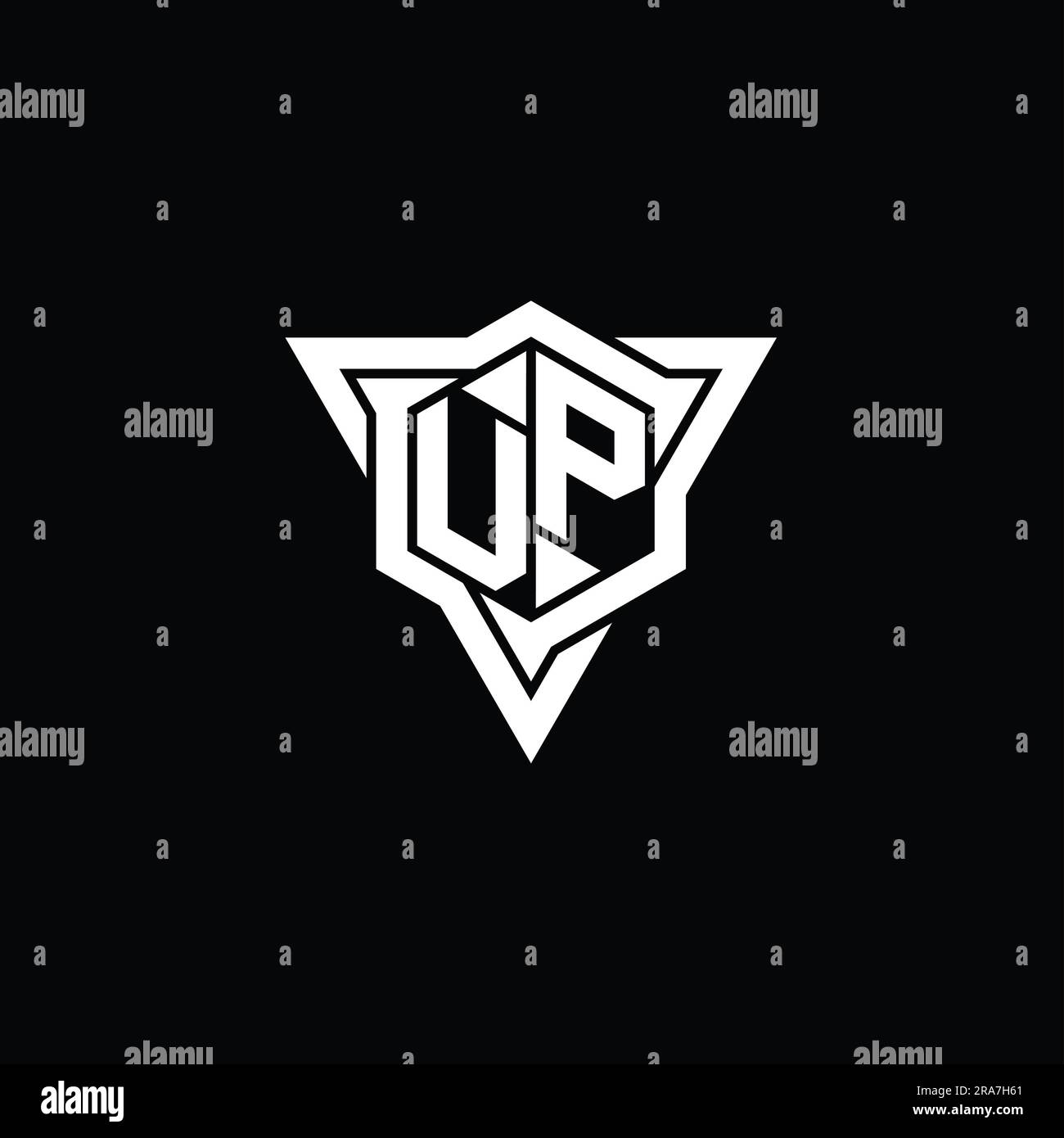 UP Letter Logo monogram hexagon shape with triangle outline sharp slice ...