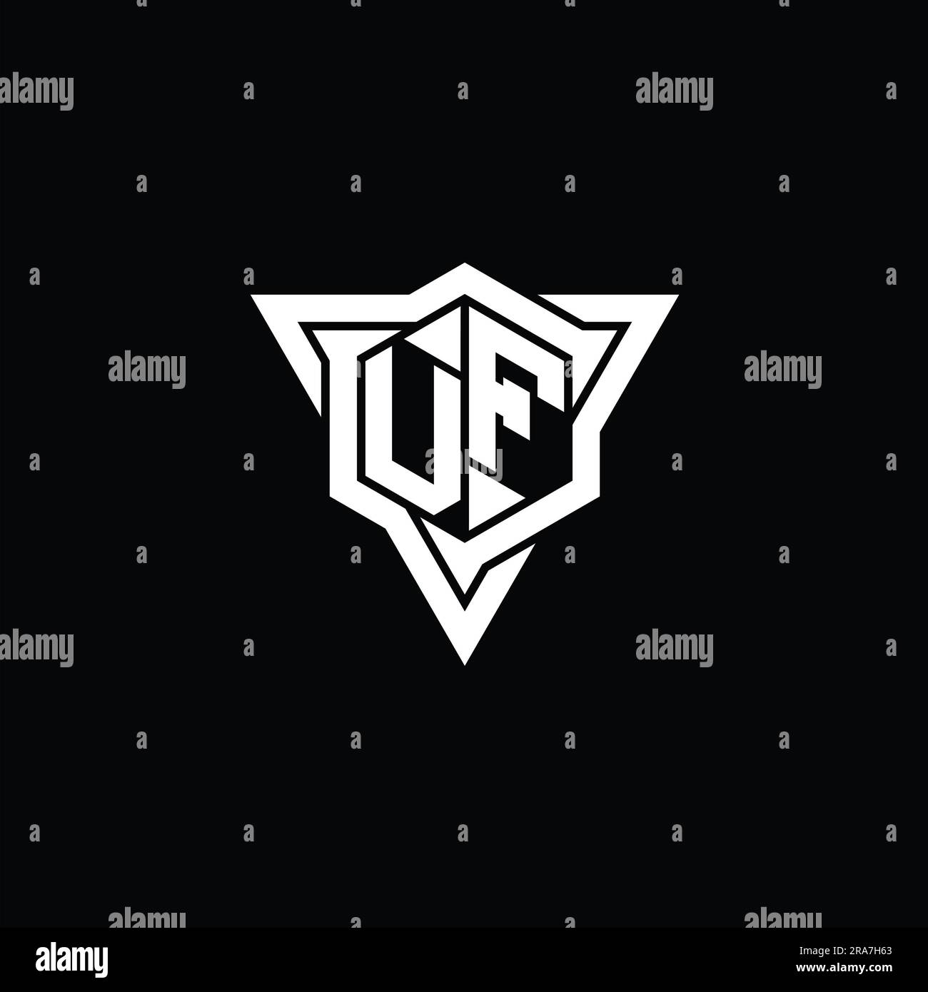 Uf Letter Logo Monogram Hexagon Shape With Triangle Outline Sharp Slice Style Design Template