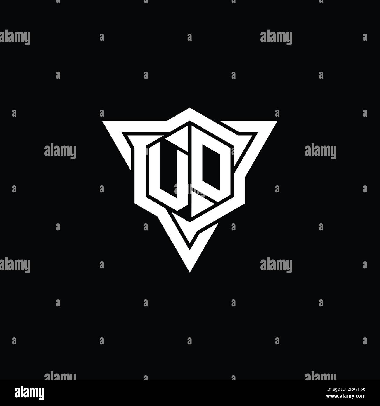 UD Letter Logo monogram hexagon shape with triangle outline sharp slice style design template ...