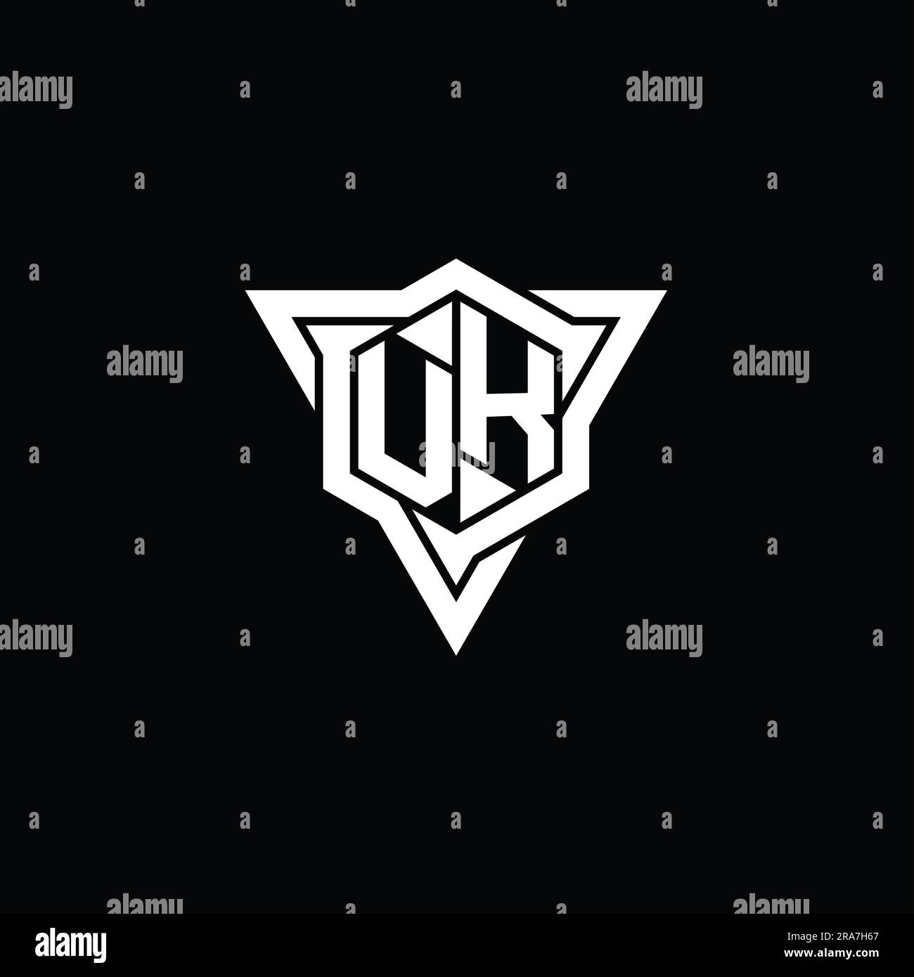 Uk Letter Logo Monogram Hexagon Shape With Triangle Outline Sharp Slice Style Design Template