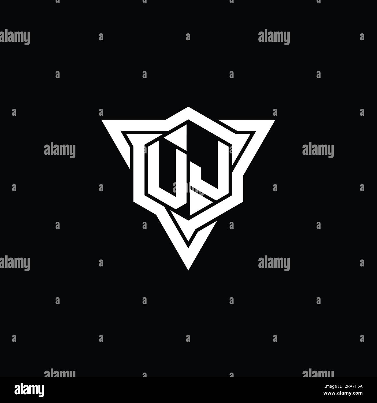 UJ Letter Logo monogram hexagon shape with triangle outline sharp slice ...