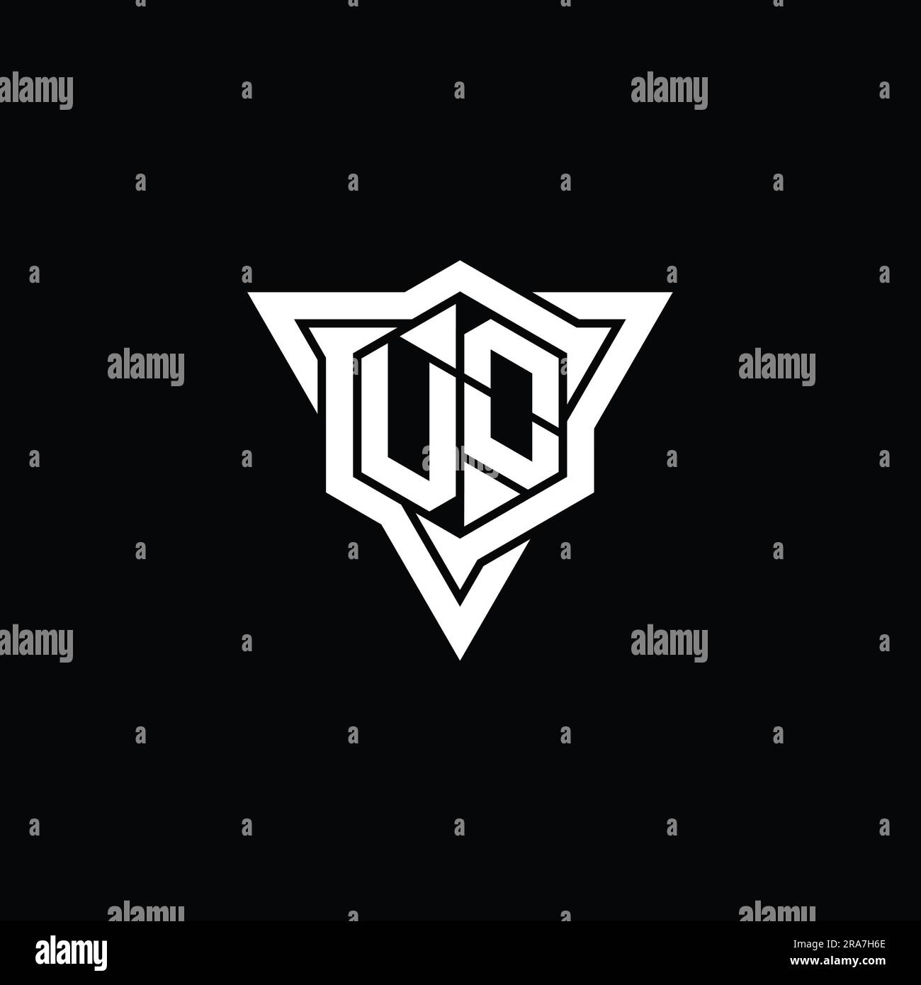 Uo Letter Logo Monogram Hexagon Shape With Triangle Outline Sharp Slice Style Design Template