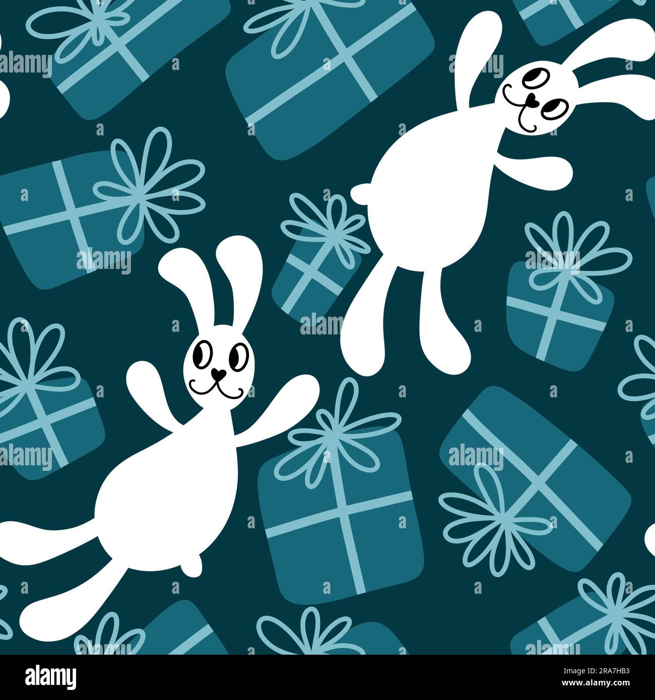 Cartoon animals rabbit seamless bunnies with birthday gift box pattern ...