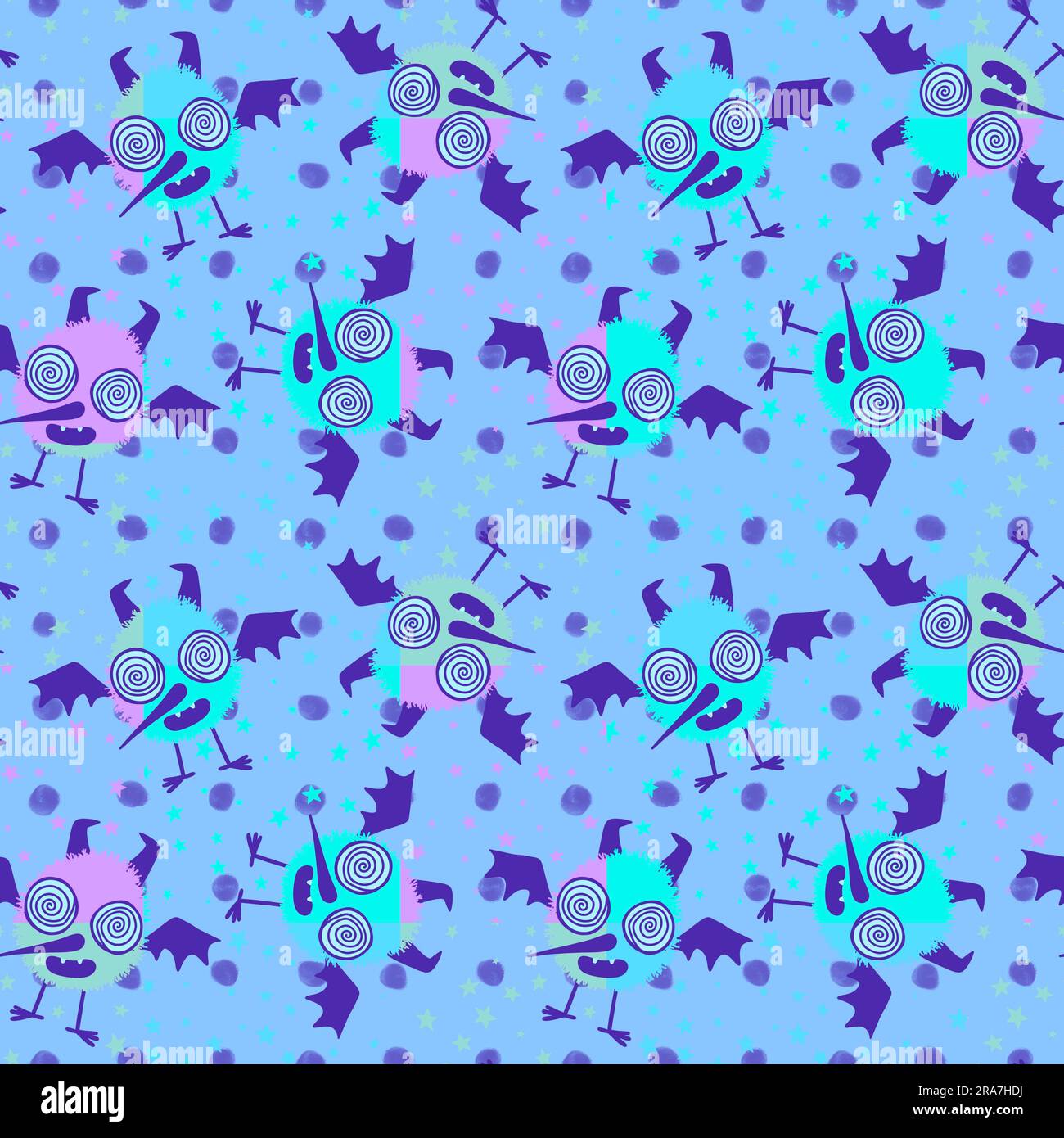 Halloween monsters birds seamless cartoon cute vampire pattern for ...