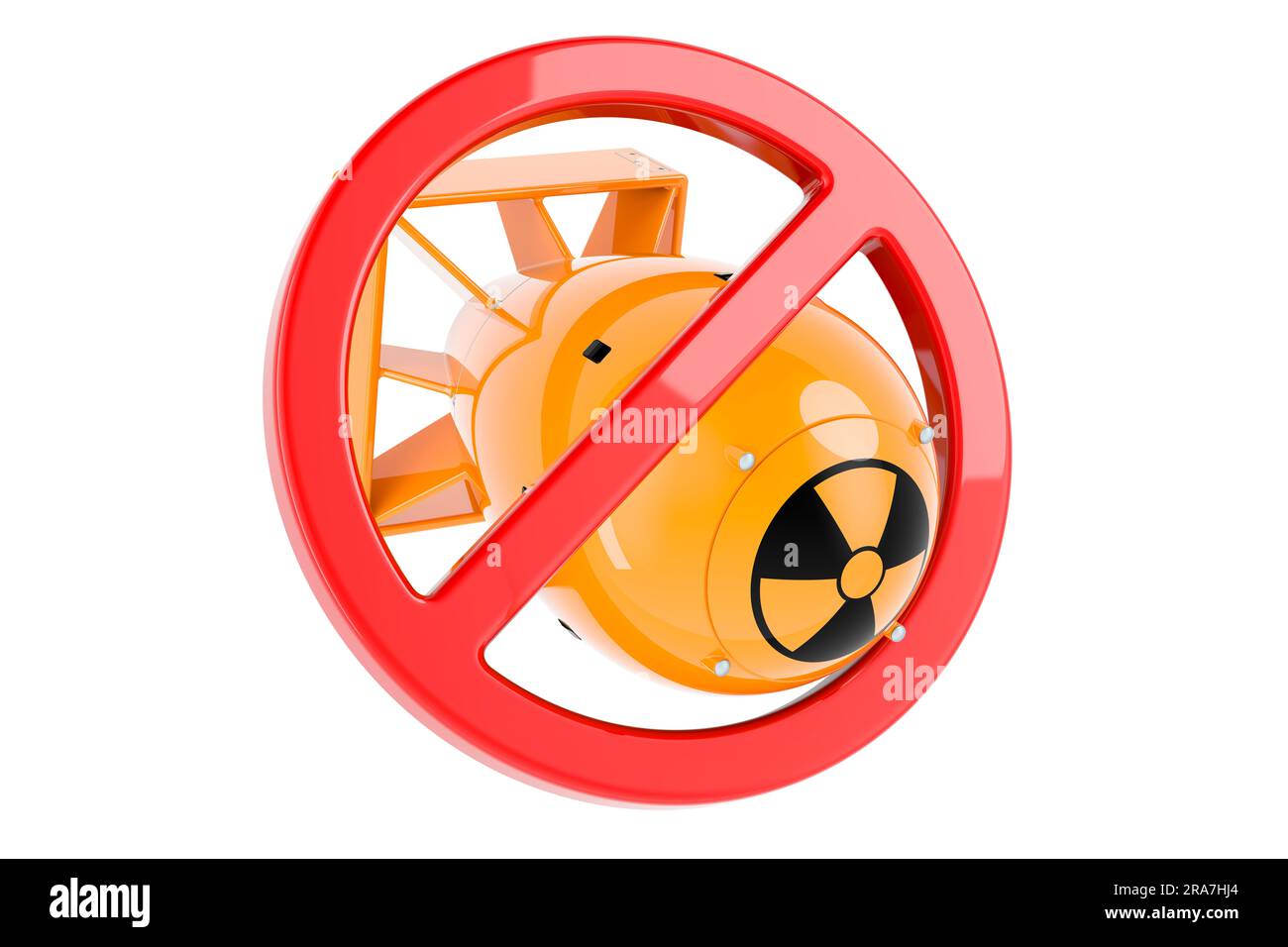 Atomic bomb, nuclear weapon with forbidden symbol. 3D rendering ...