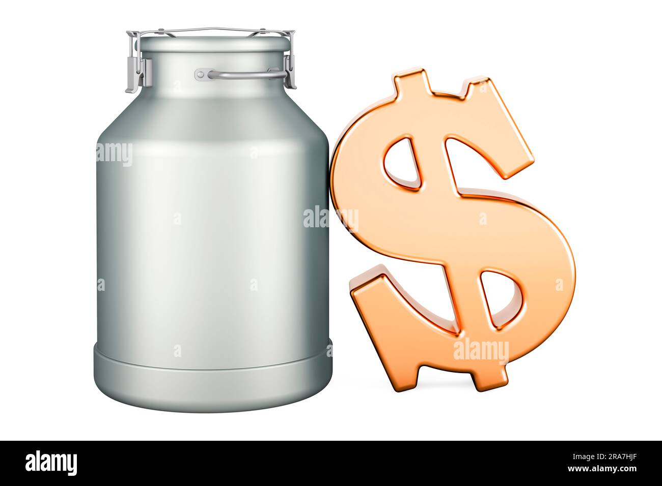 Milk can with dollar symbol, 3D rendering isolated on white background ...