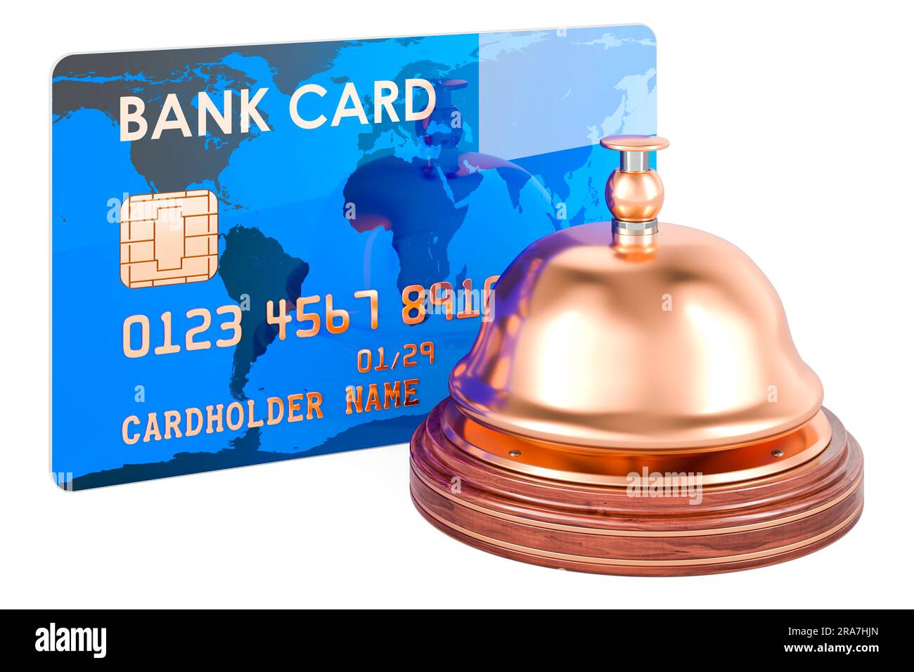 Reception bell with credit card, 3D rendering isolated on white ...