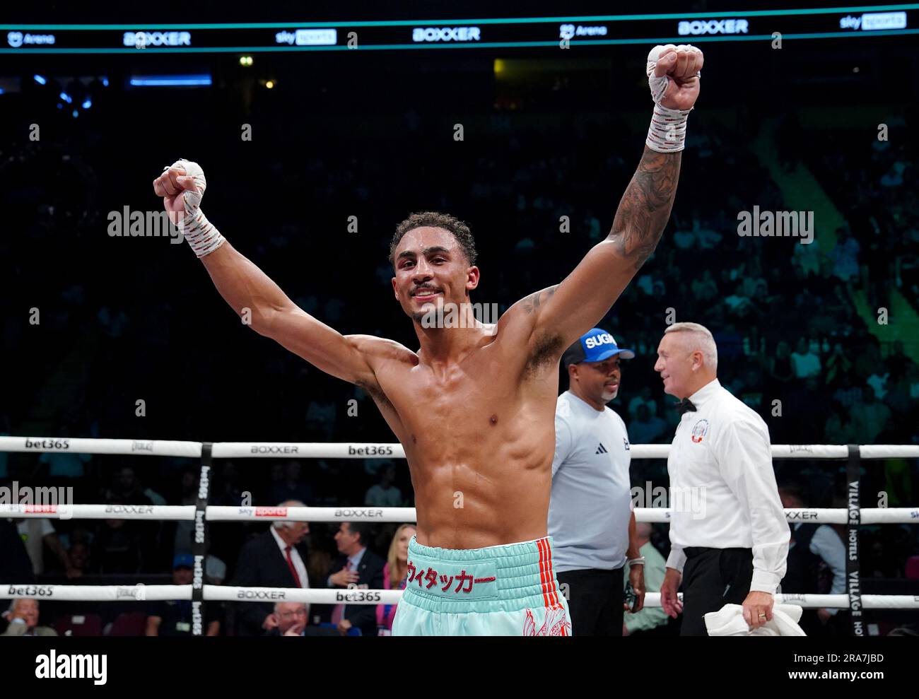 Ben Whittaker celebrates victory against Vladimir Belujsky after their ...