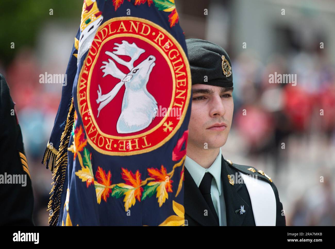 Lieutenant Tyson Besso of the Royal Newfoundland Regiment holds the ...