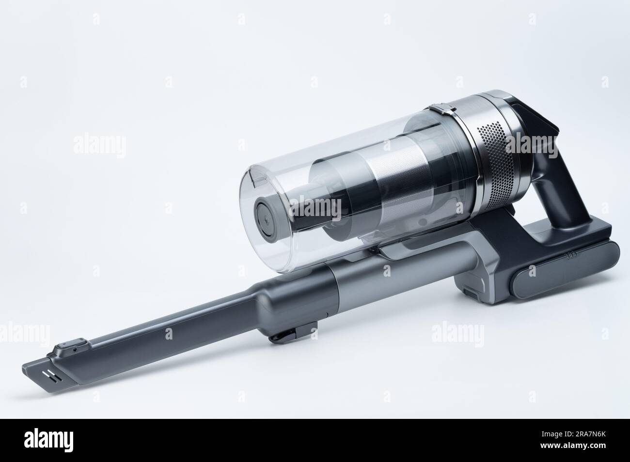 Gray new vacuum cleaner with battery perspective view isolated Stock ...