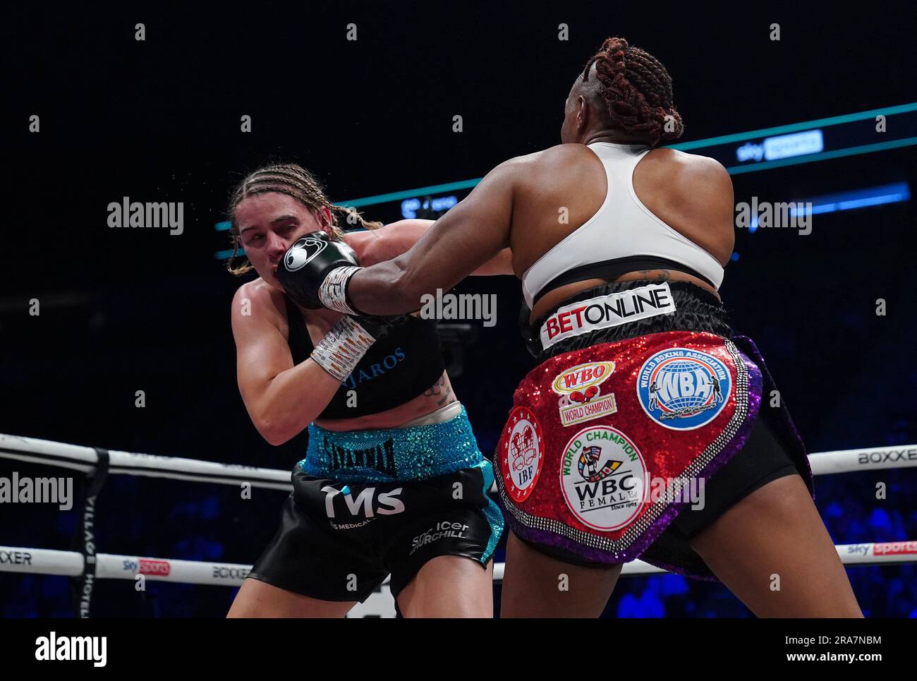 Savannah Marshall (left) and Franchon Crews-Dezurn in action during ...