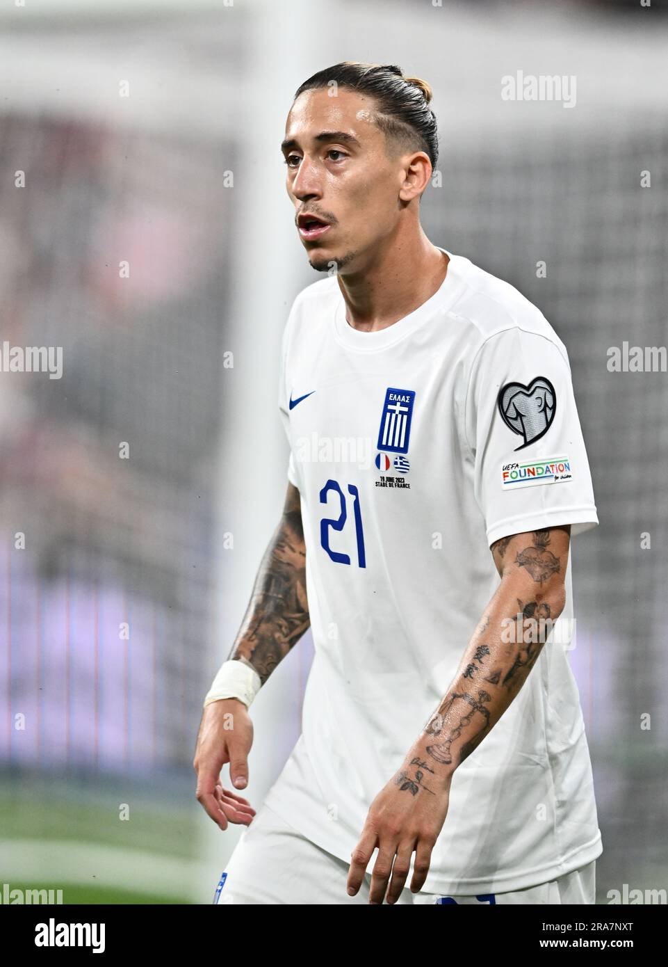 PARIS, FRANCE - JUNE 19: Kostas Tsimikas of Greece during the UEFA EURO ...