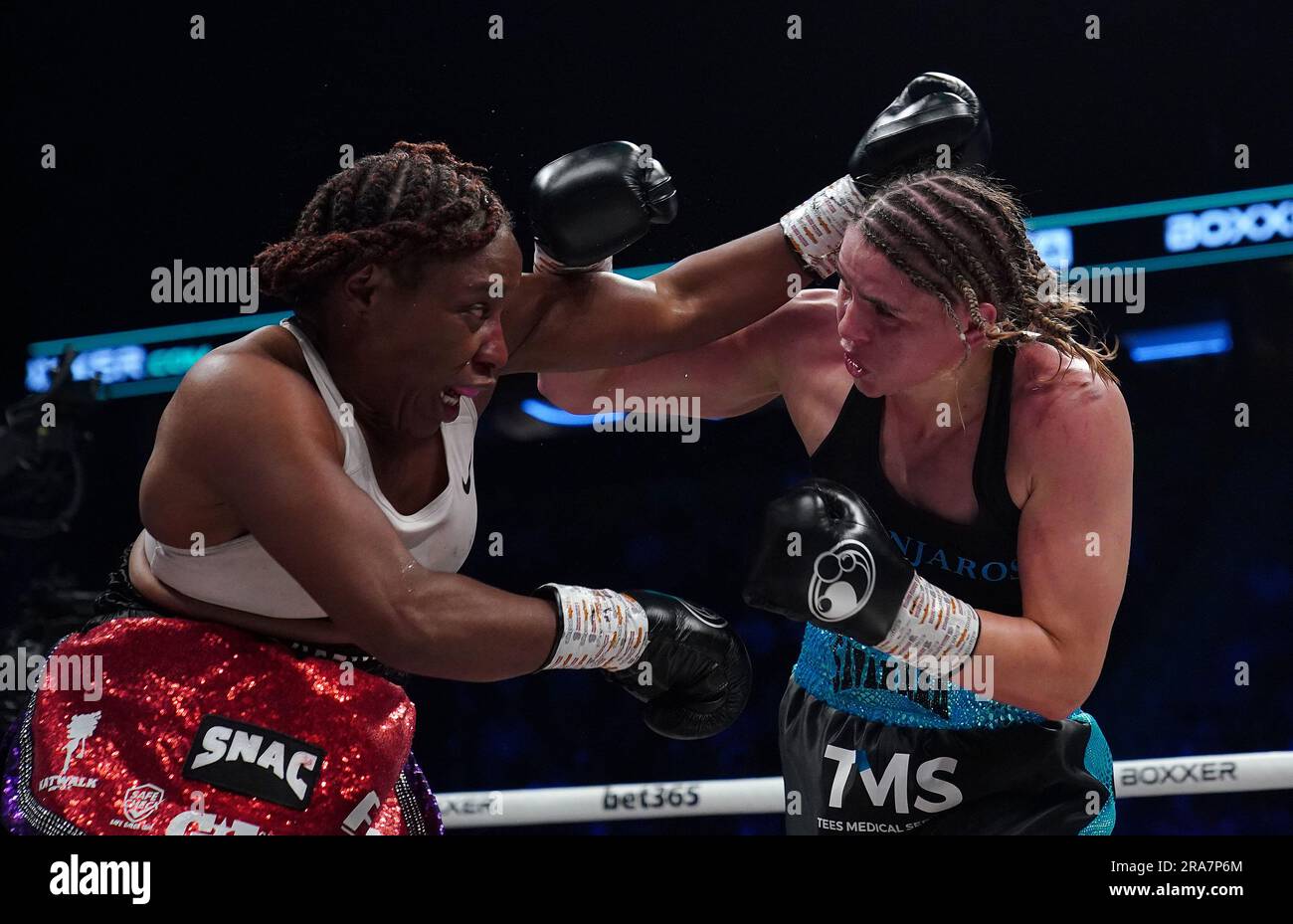 Franchon Crews-Dezurn (left) and Savannah Marshall in action during ...