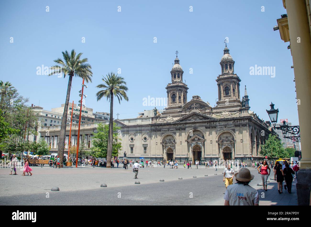 View of Plaza de Armas in Santiago, Chile, with the iconic Portal ...