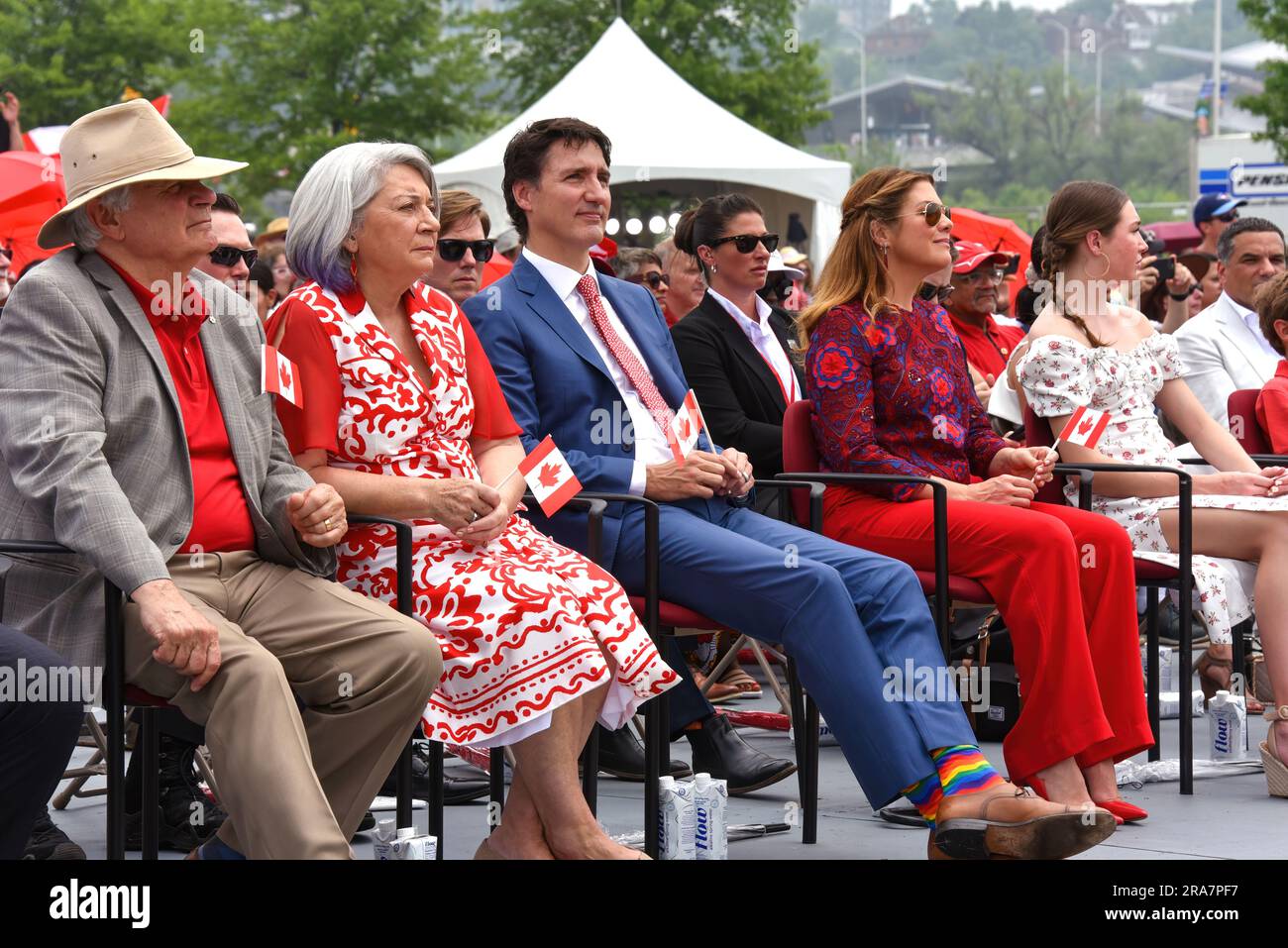 Ottawa, Canada - July 1, 2023: Governor General Mary Simon and her husband Whit Fraser, Prime ...