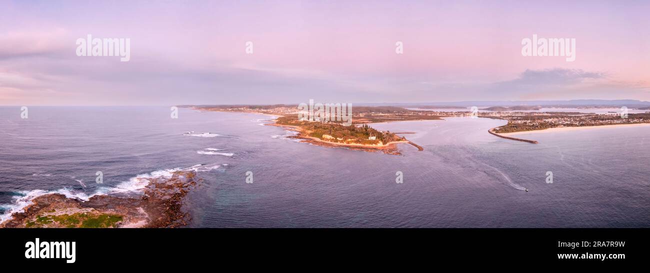 Green island on Pacific coast in Australia at Swansea channel delta ...
