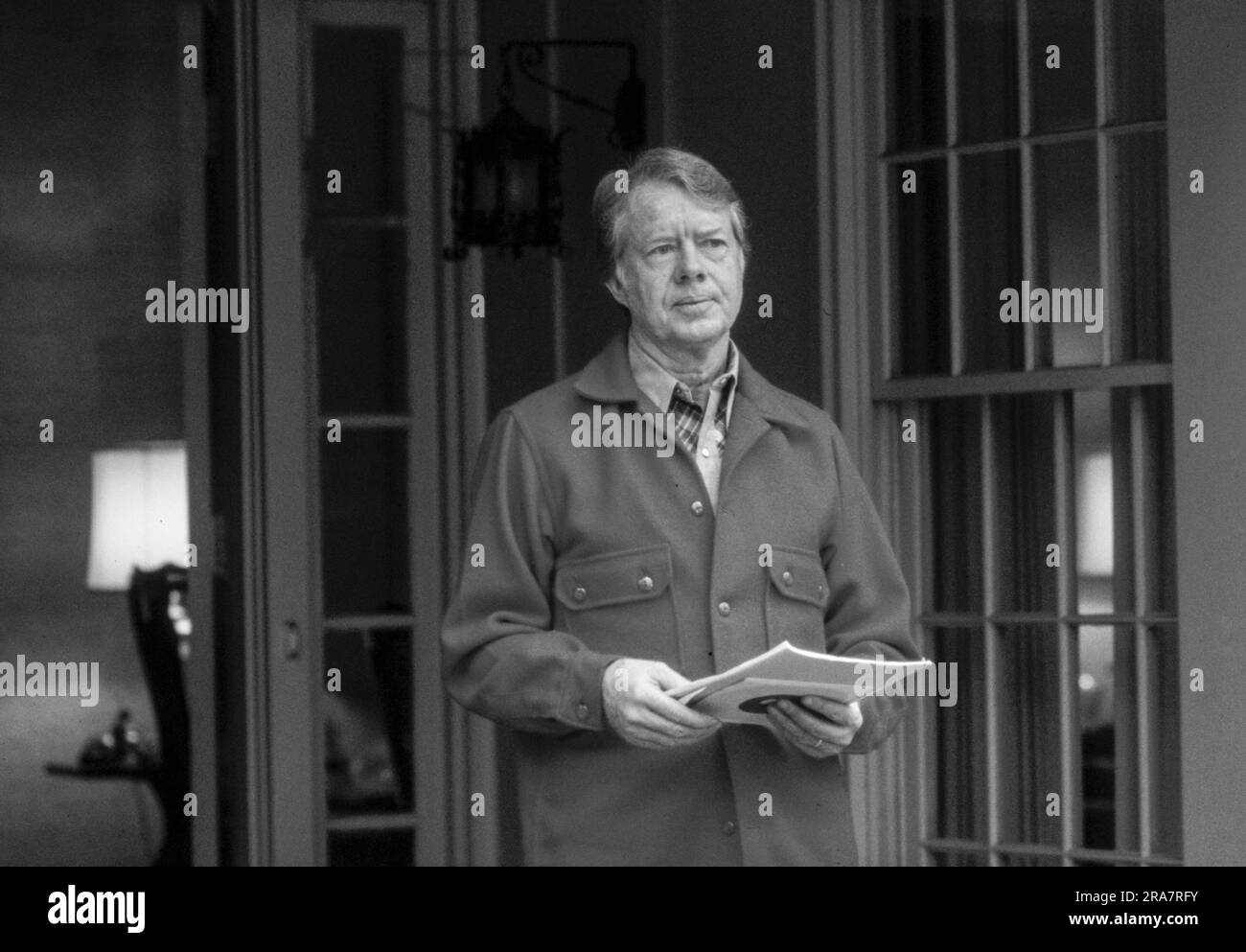 President Jimmy Carter, standing at the front door of his Plains, GA ...