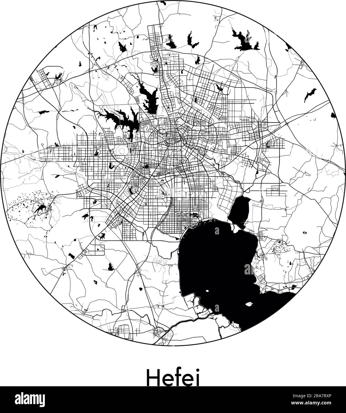 City Map Hefei China Asia Vector Illustration Black White Stock Vector City Map Hefei China Asia Vector Illustration Black White Stock Vector