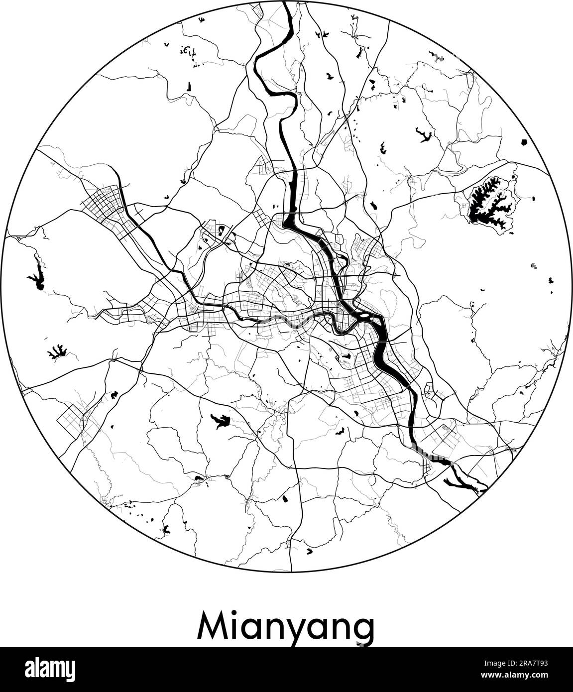 City Map Mianyang China Asia vector illustration black white Stock ...
