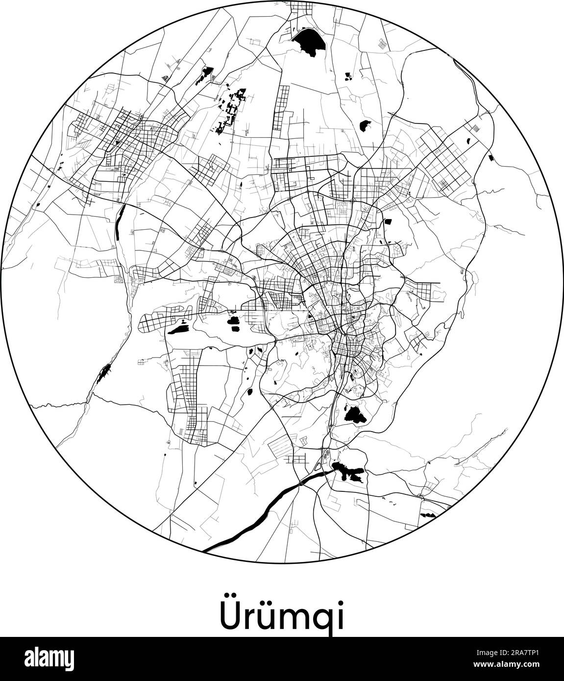 City Map Ürümqi China Asia vector illustration black white Stock Vector ...