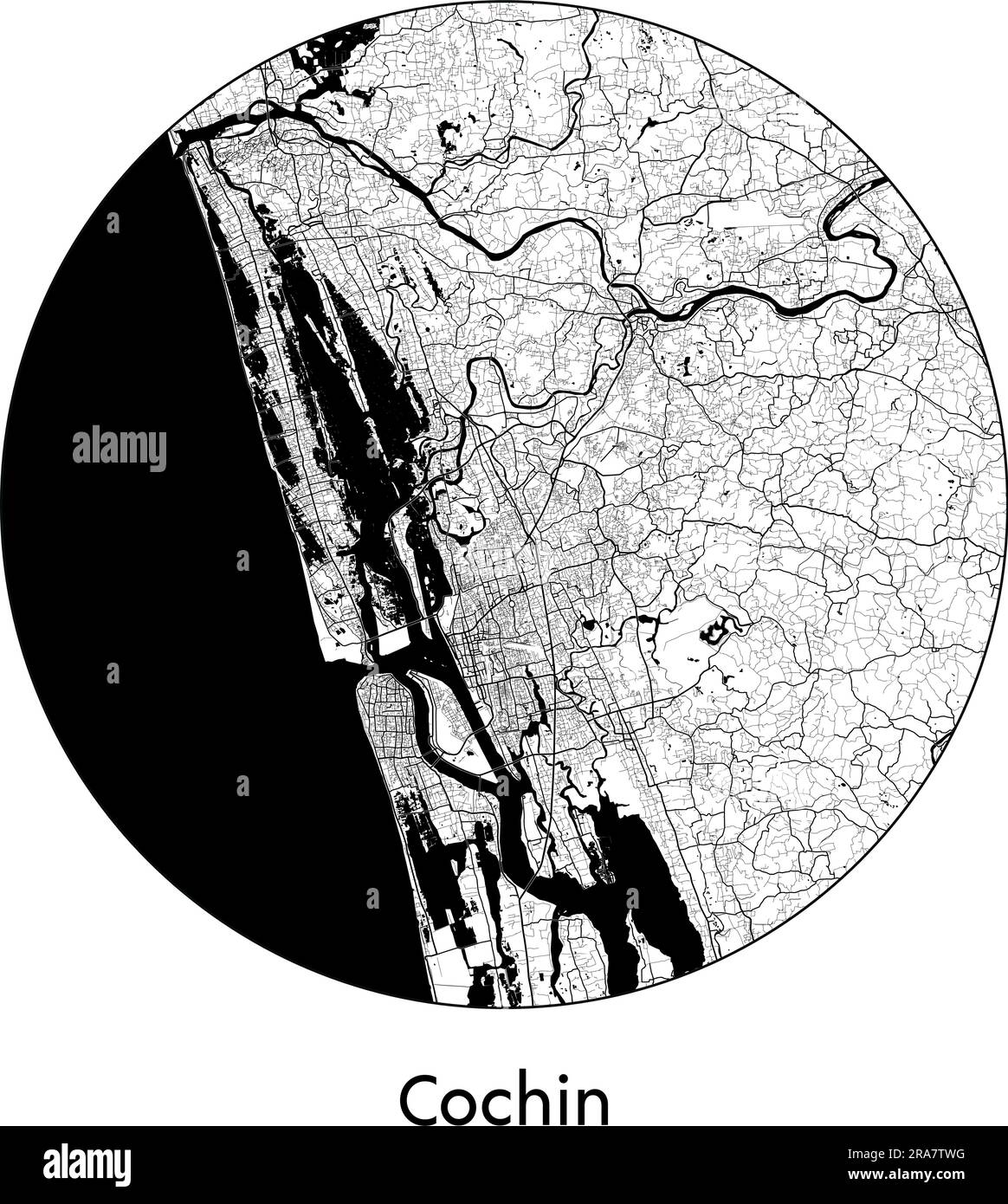 City Map Cochin India Asia vector illustration black white Stock Vector ...