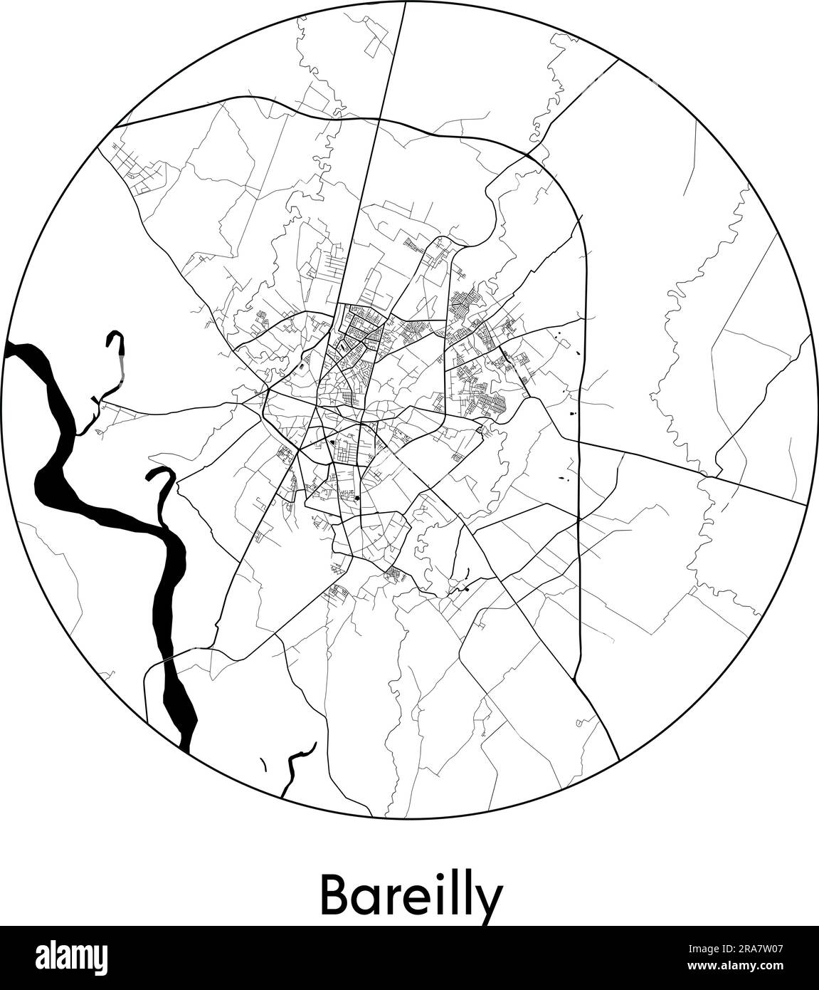 City Map Bareilly India Asia vector illustration black white Stock ...