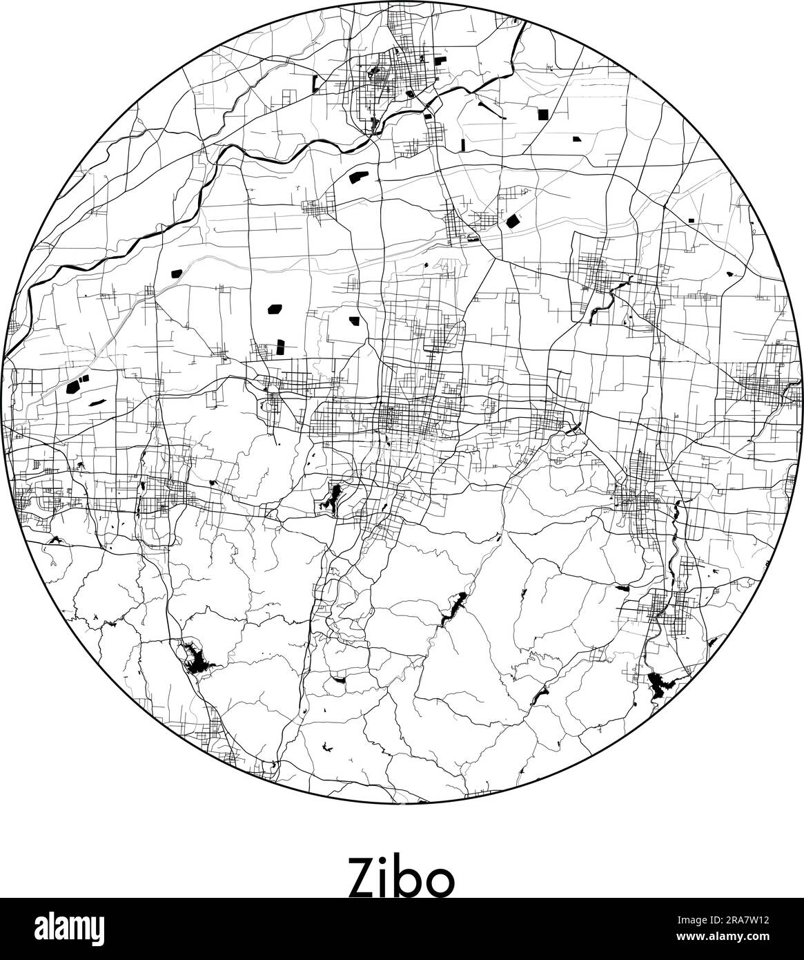 City Map Zibo China Asia vector illustration black white Stock Vector ...