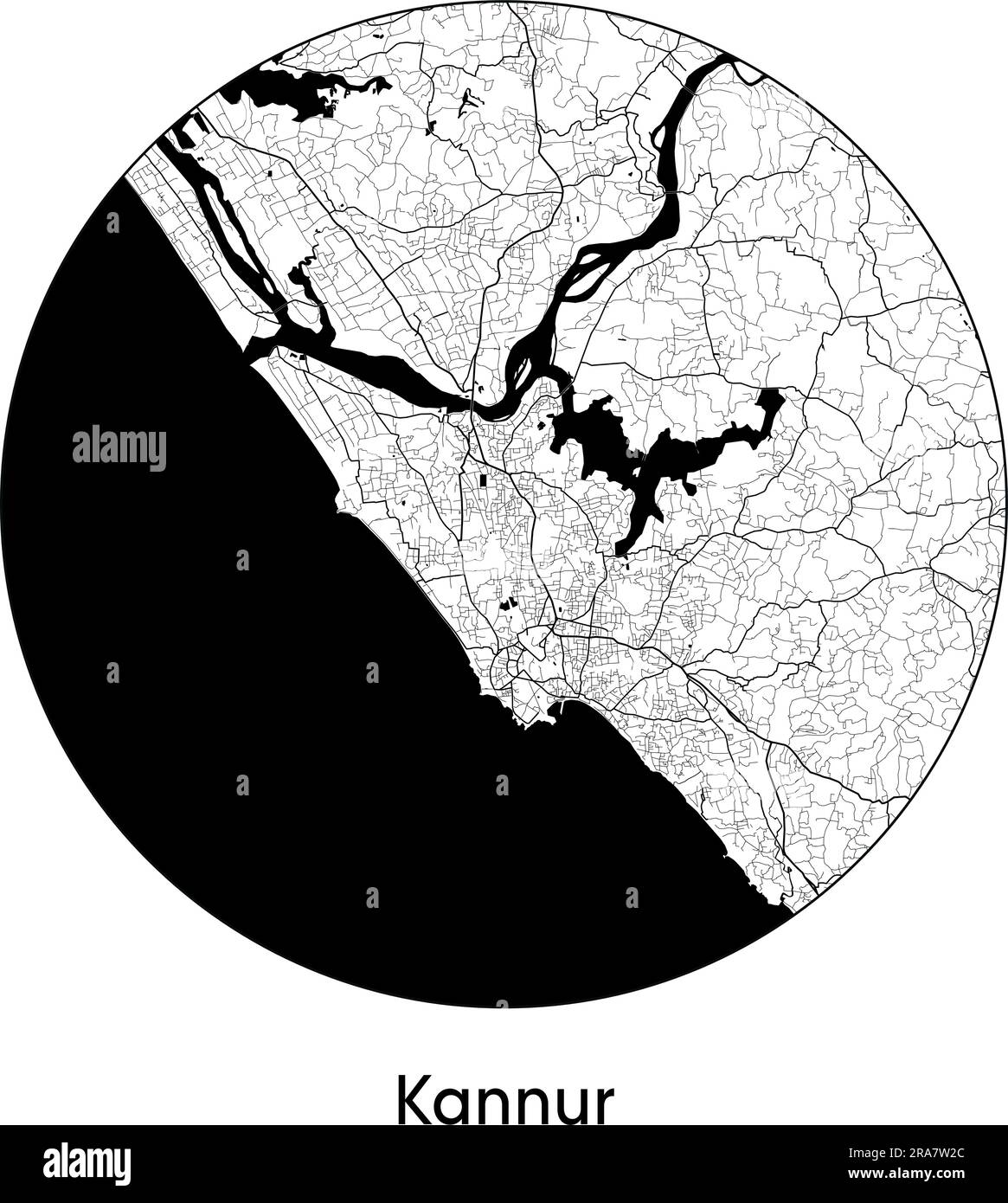 City Map Kannur India Asia vector illustration black white Stock Vector ...